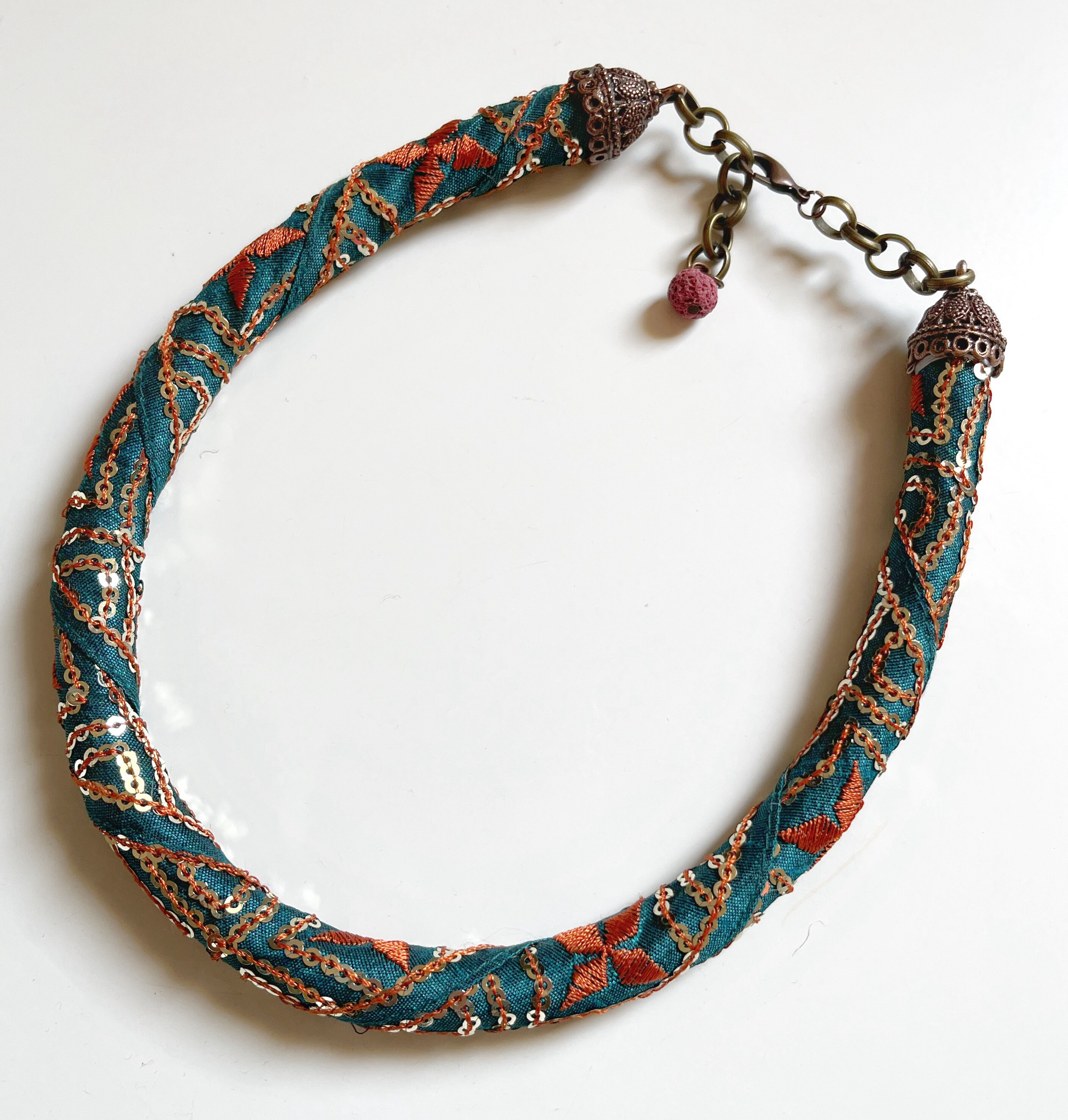 Ethnic Fabric Necklace, African Jewelry, Embroidered Necklace, African ...