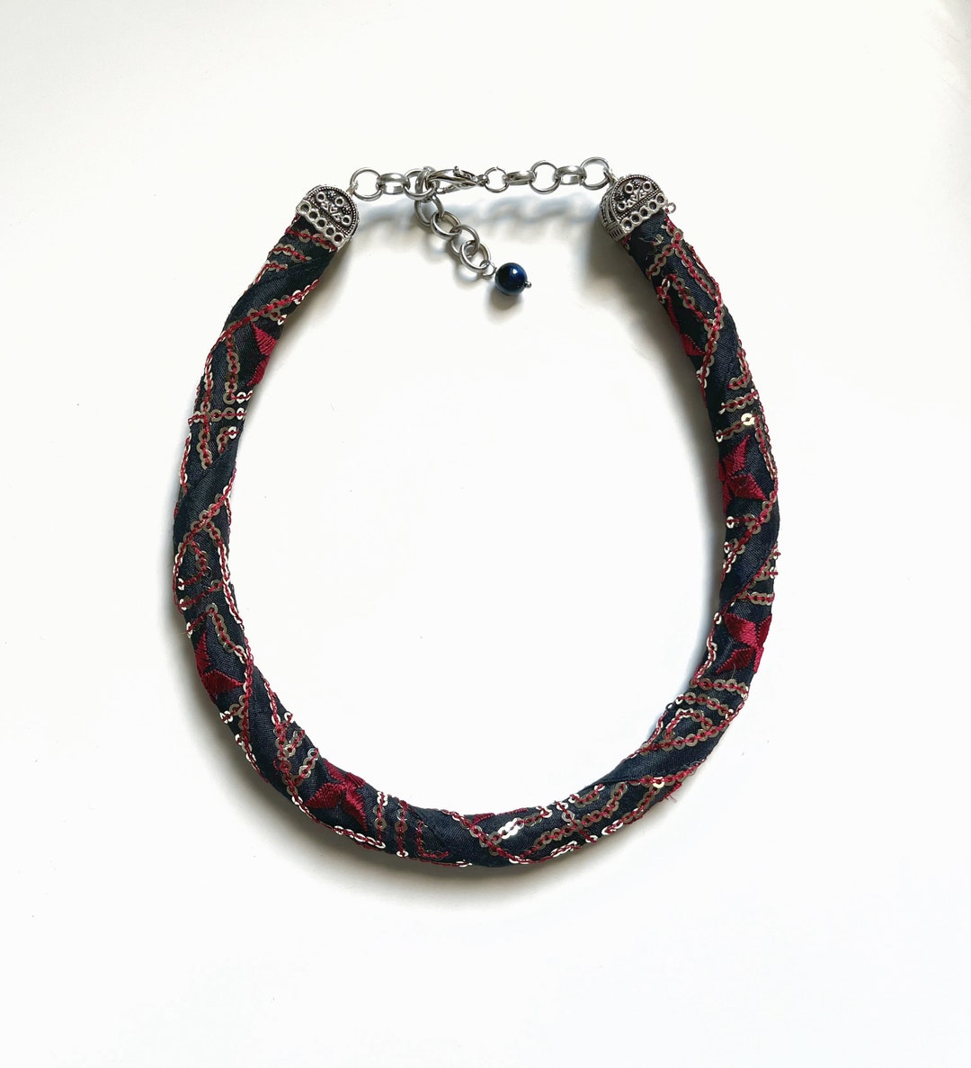 African Rope Necklace, Ethnic Necklace, African Jewelry, Black Fabric ...