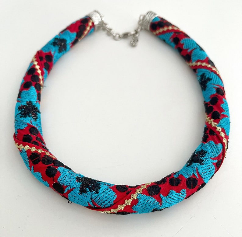 Ethnic Fabric Necklace, African Jewelry, Colorful Necklace, Fabric ...