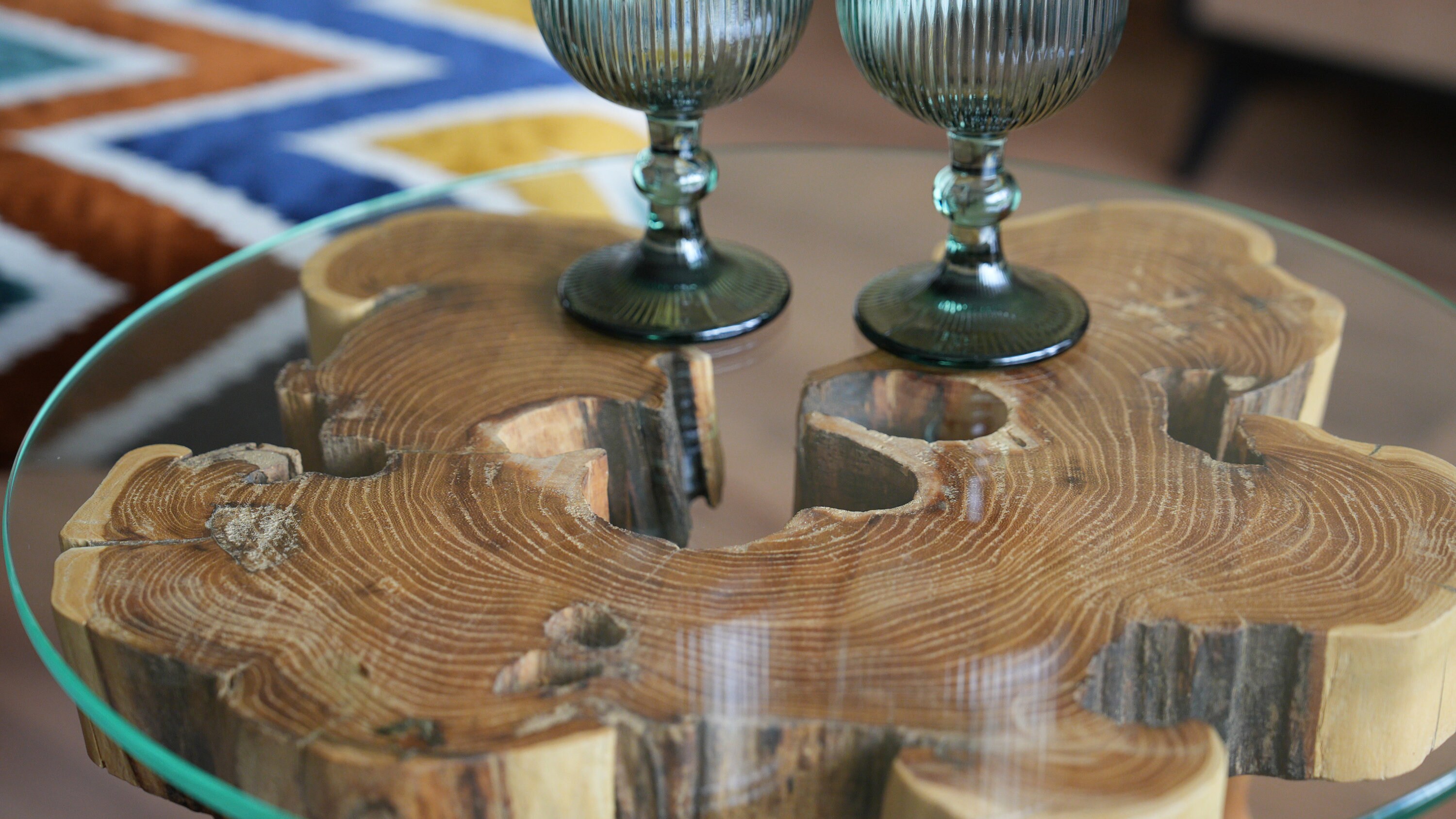 Live Edge Wooden Coffee Table With Glass Top | Authentic Branch Design ...