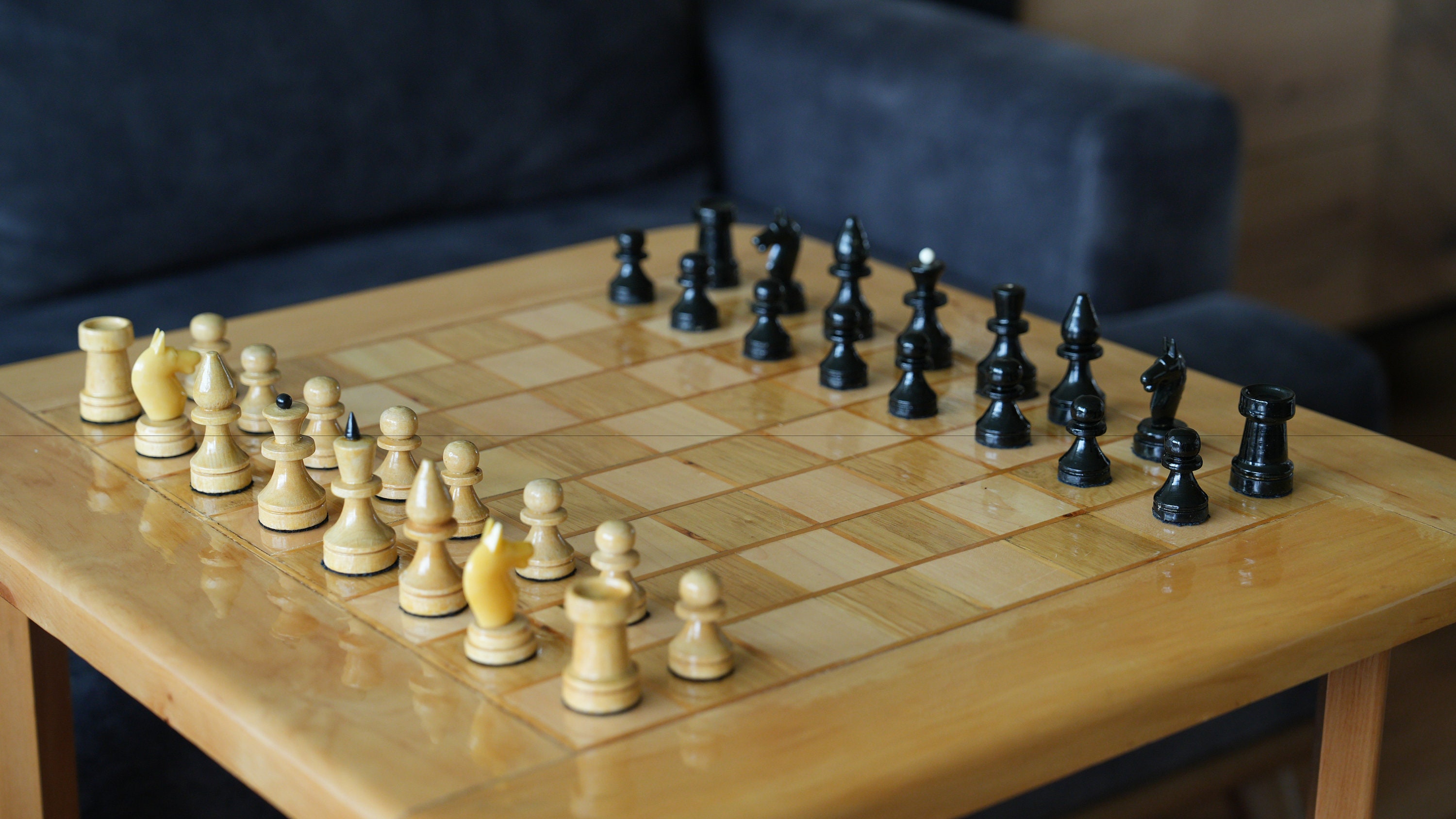 Handcrafted Wooden Chess Board Coffee Table Unique Natural Wood ...