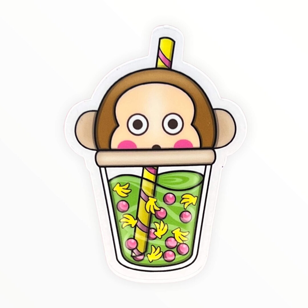 Cute Monkey Boba Sticker 169 - Etsy