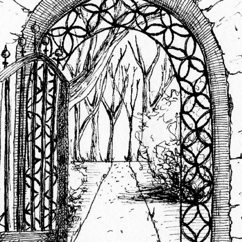 Garden Gate Pen & Ink Art Print: Neutral Nursery Decor - Etsy