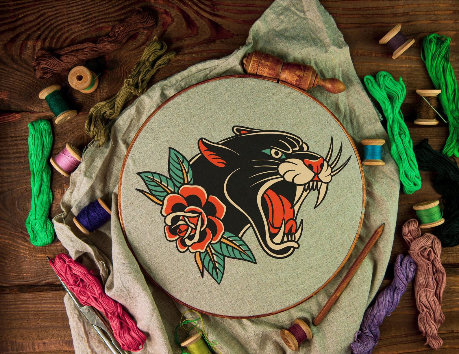 Panther Roar Embroidery - Etsy