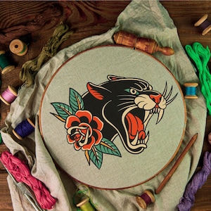 Panther Roar Embroidery - Etsy
