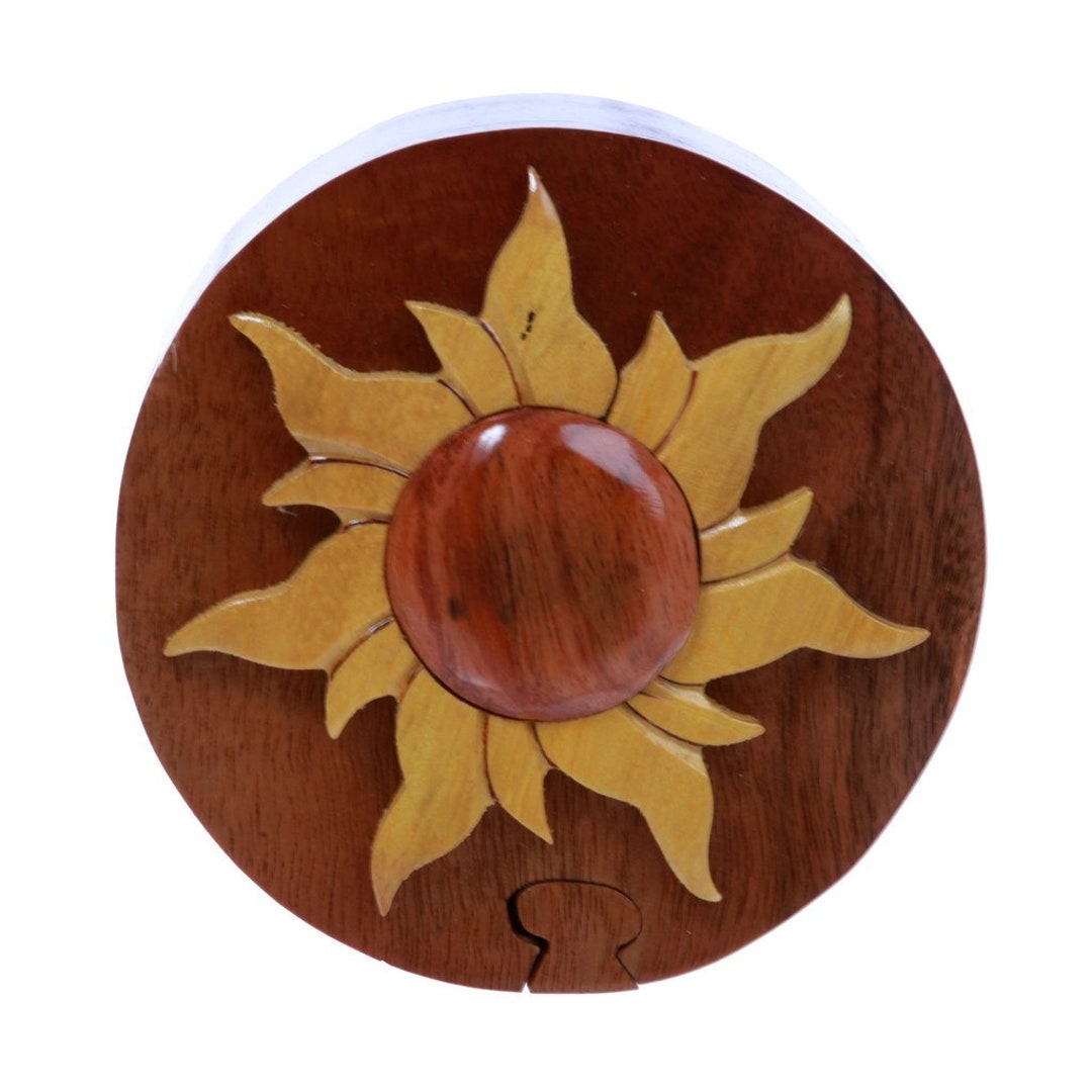 Handcrafted Wooden Sun Round Shape Handmade Secret Jewelry Puzzle Box ...
