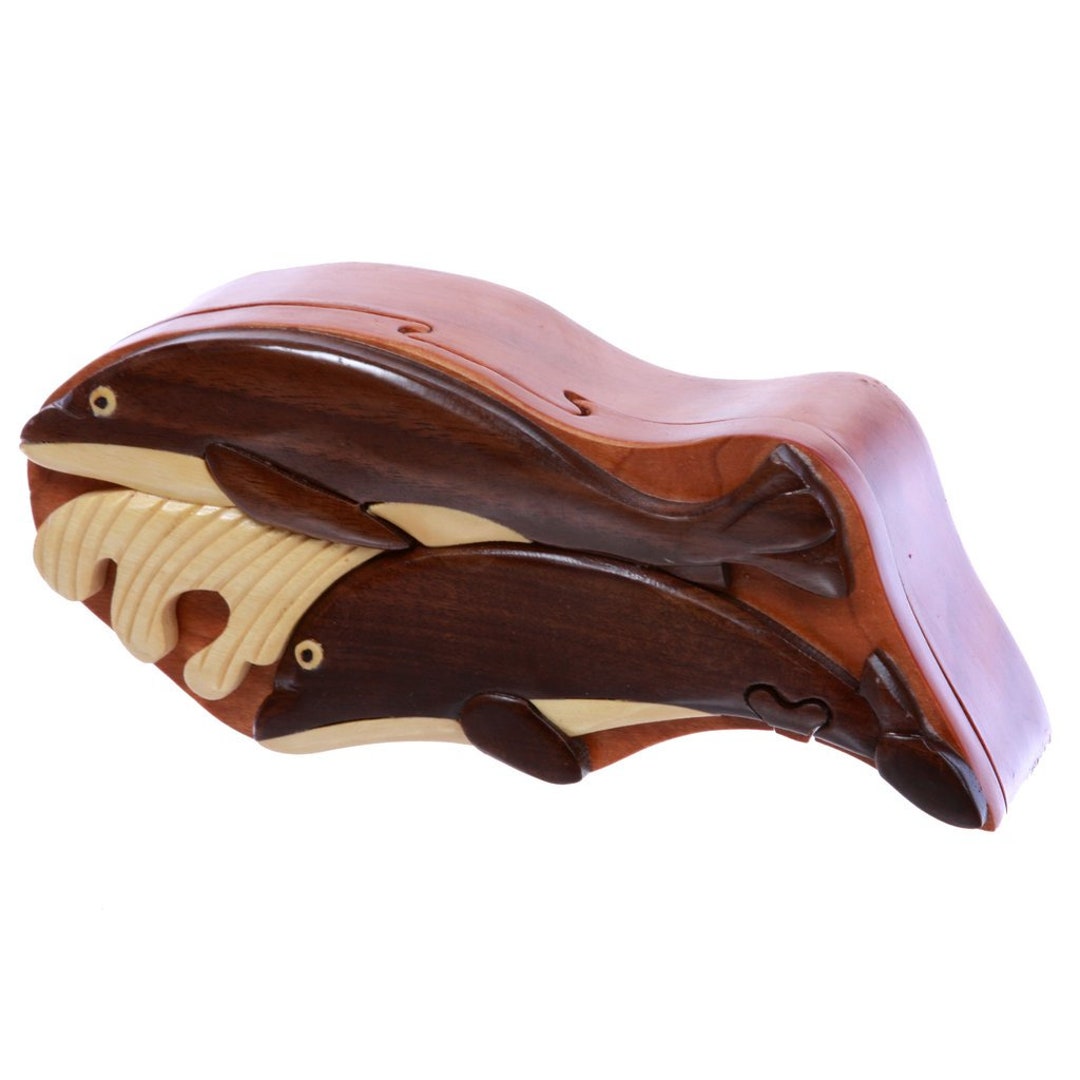 Handcrafted Wooden Animal Shape Lovely Dolphins Handmade Secret Jewelry ...