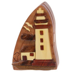Handcrafted Wooden Lighthouse Shape Handmade Secret Jewelry Puzzle Box ...
