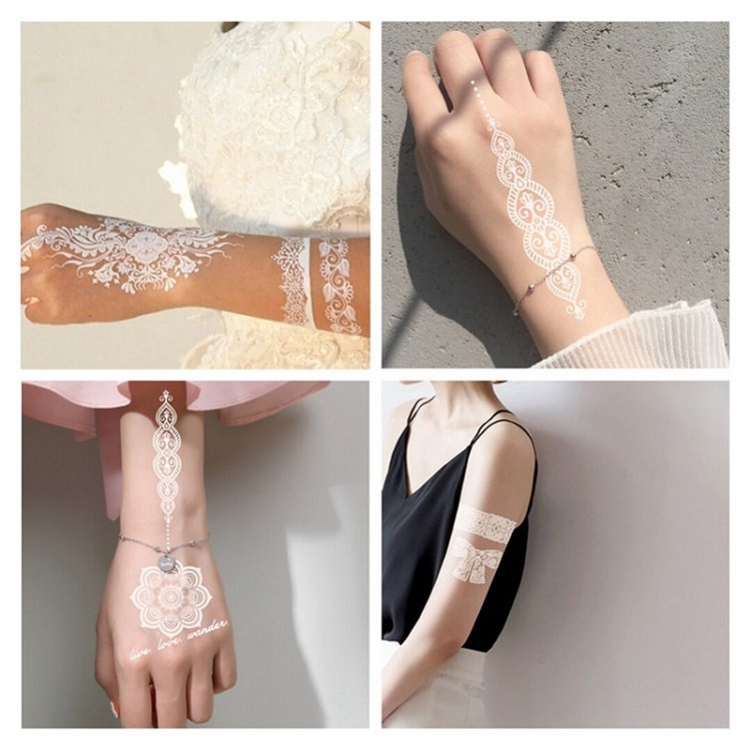 Waterproof Temporary White Henna Boho Metallic Flower Armband Dragonfly ...