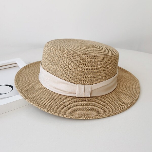 Flat Brim Straw Hat - Etsy