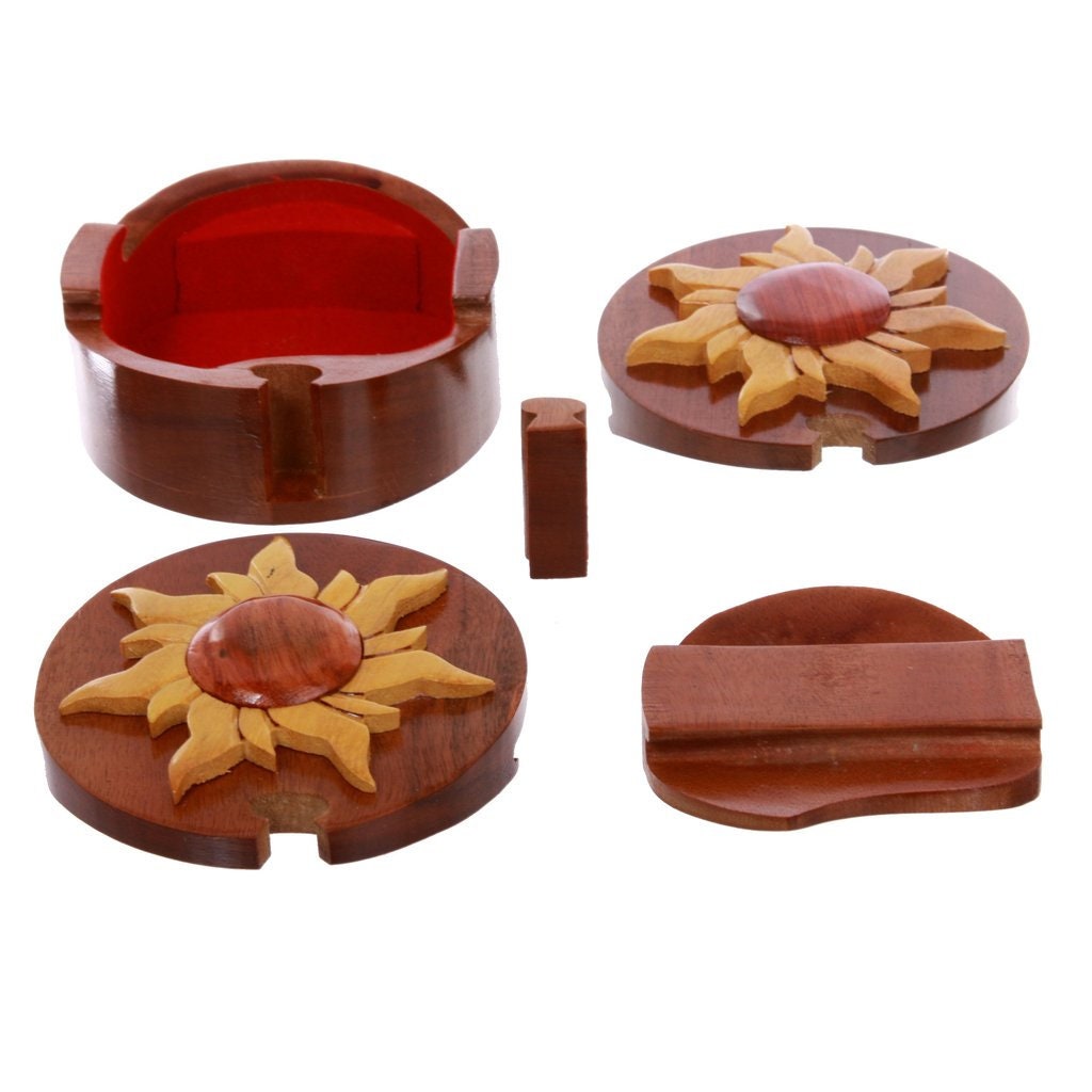 Handcrafted Wooden Sun Round Shape Handmade Secret Jewelry Puzzle Box ...
