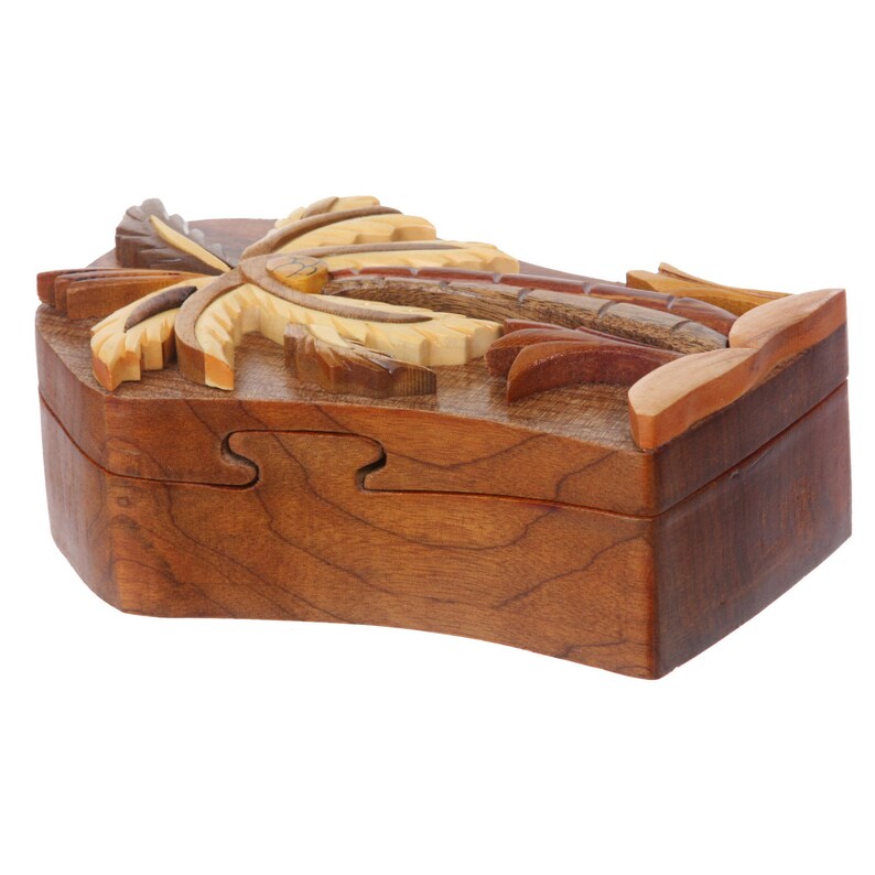 Hand Carved Jewelry Box, Handcrafted Wooden Box, Palm Tree Jewelry Box ...