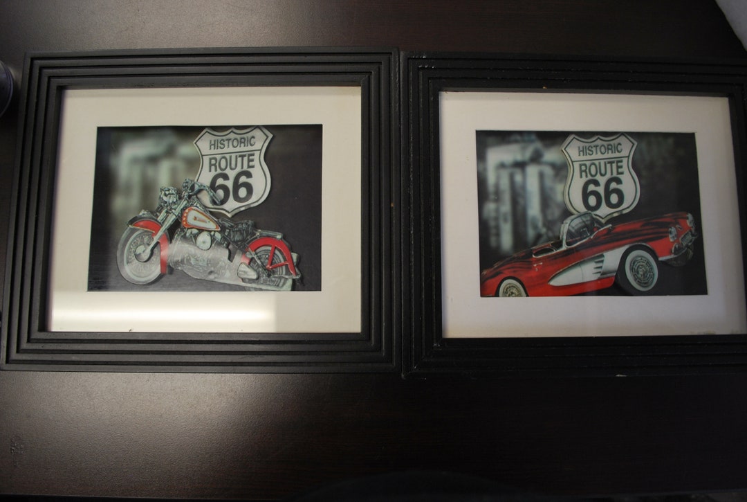 2 Vintage Route 66 Motorcycle and Car Picture Frames red - Etsy