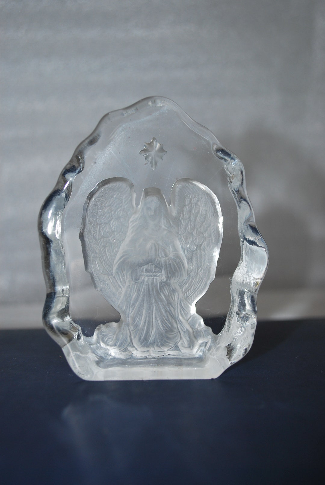 Small Round Carved Glass Angel - Etsy