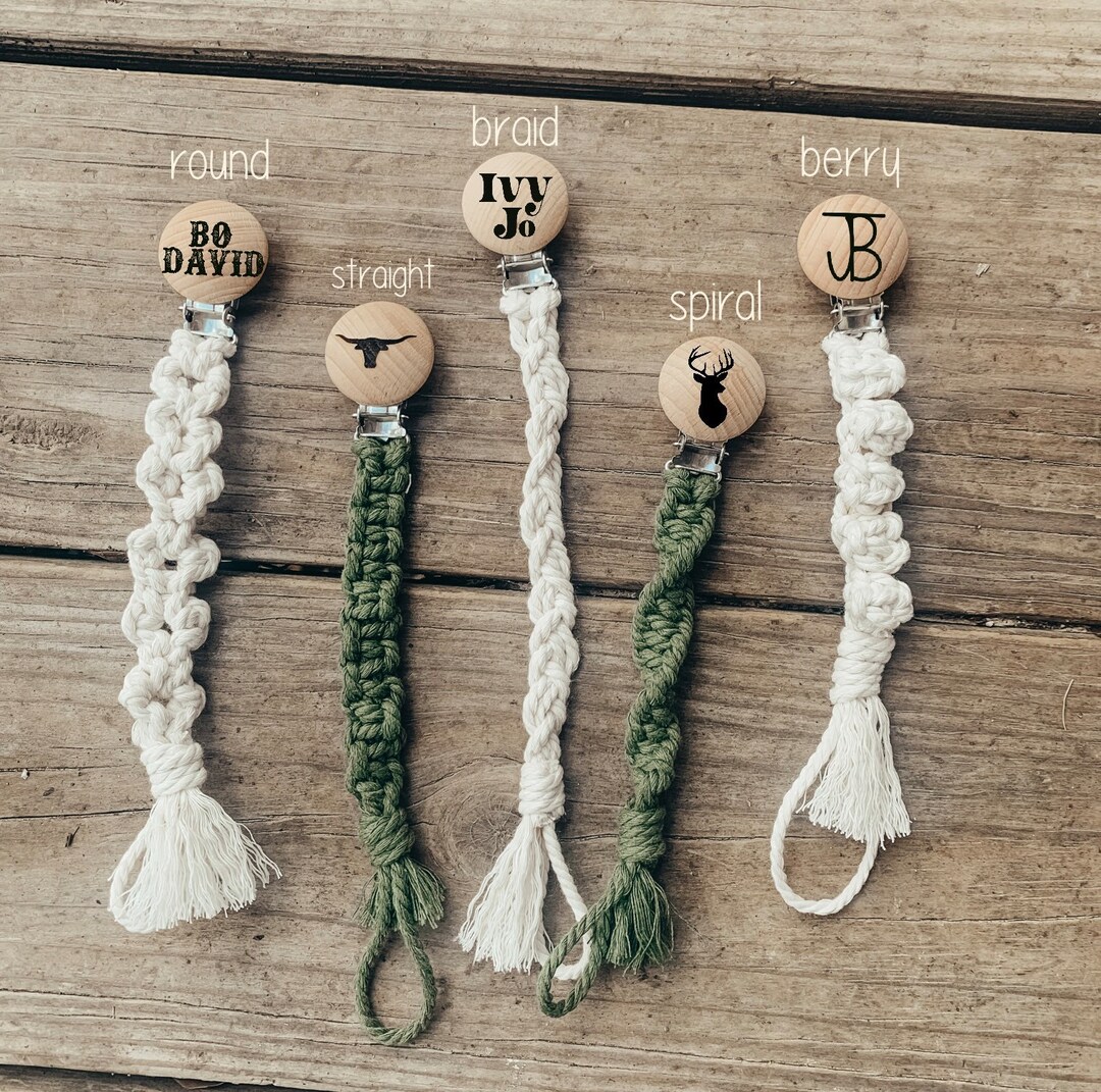 Custom Pacifier Clips, Macrame, Boho, Wooden Binky Holder, Nunu Clip ...