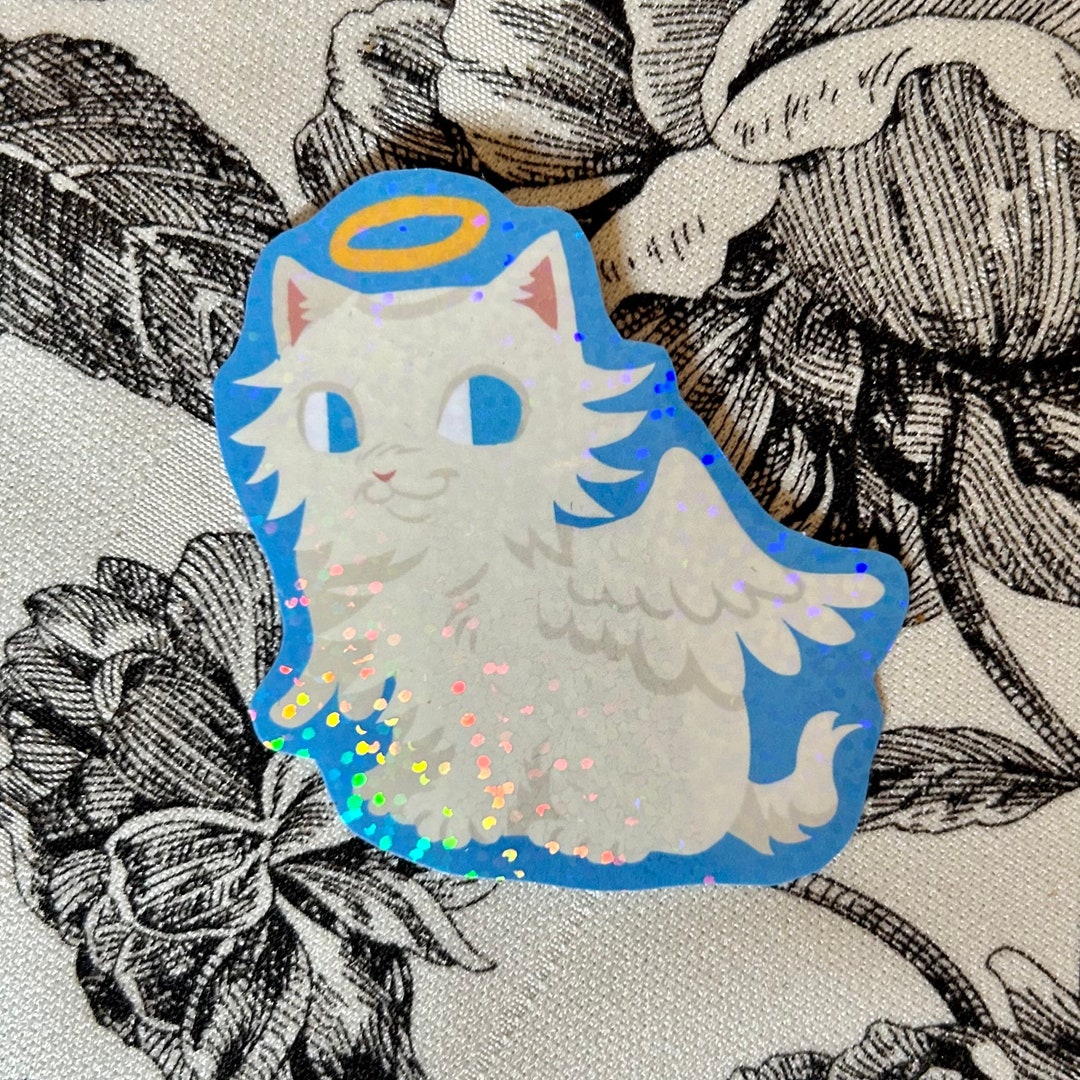 Glittery Holographic Angel Kitty Sticker - Etsy