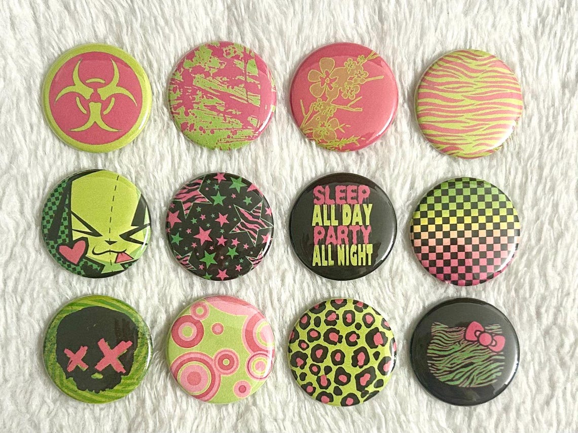 Pink & Green Emo Scene Mall Goth Y2K 1.5" Pinback Buttons - Etsy