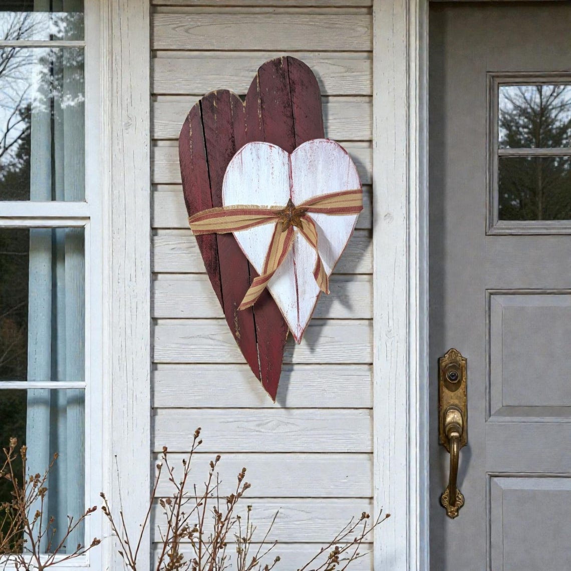 Heart Door Hanger Primitive Layered Wooden | 18” Rustic Farmhouse Decor ...