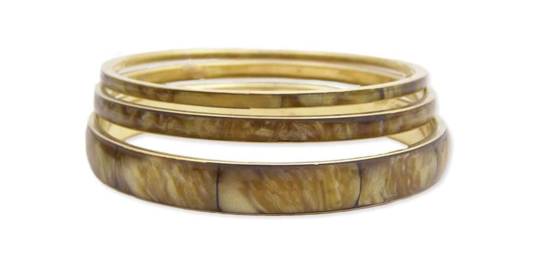 Set of 3 Stack Marbled Resin Gold Metal Stacking Bangles Bracelets - Etsy