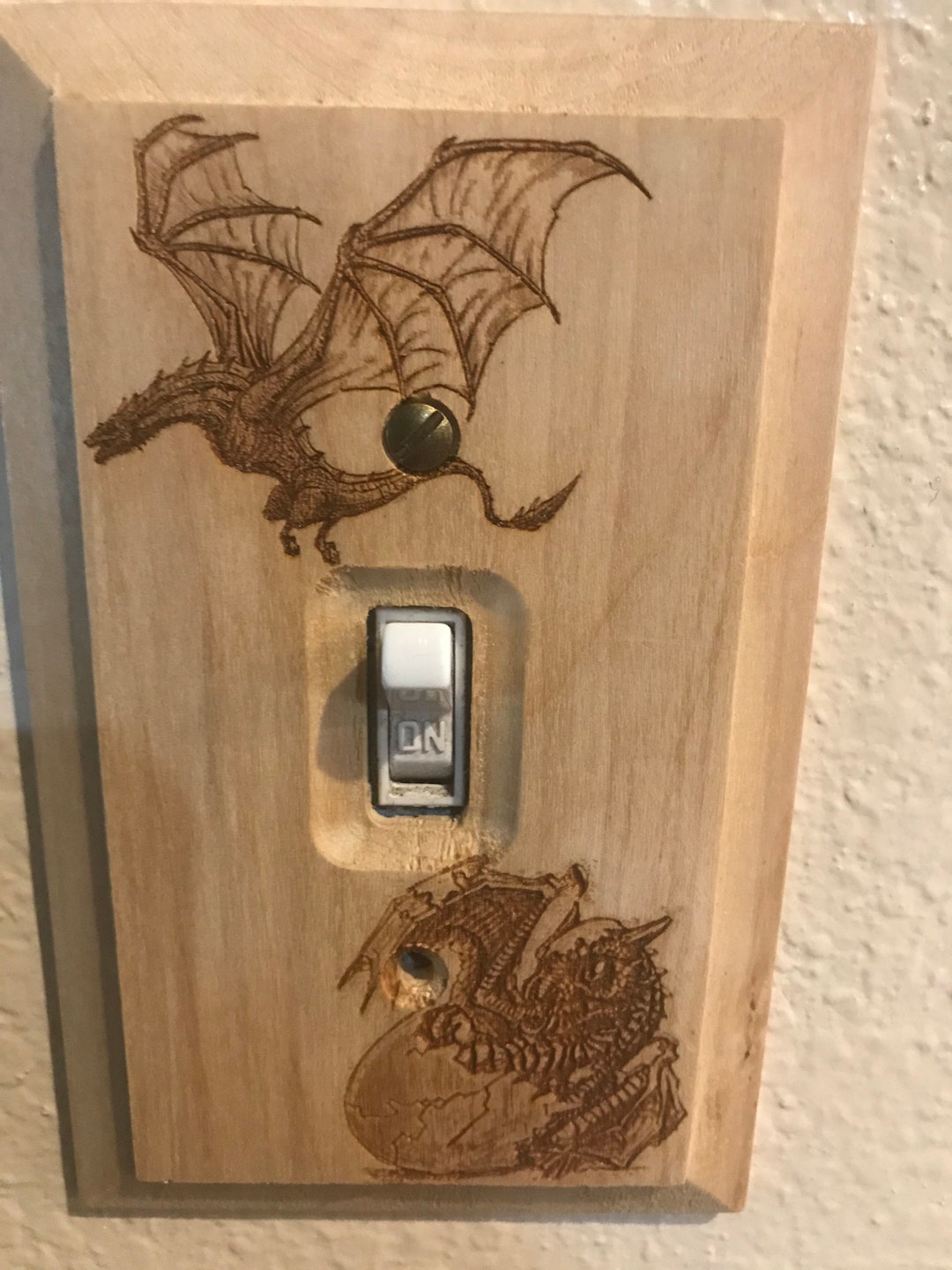 Handmade Engraved Single Light Switch Cover Plate Dragon and Hatchling ...