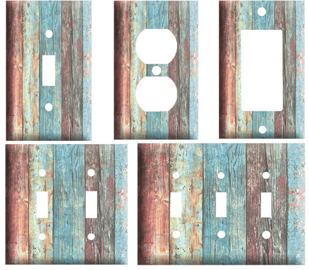 Blue and Brown Barn Wood Design 1, Decorative Plastic Light Switch ...