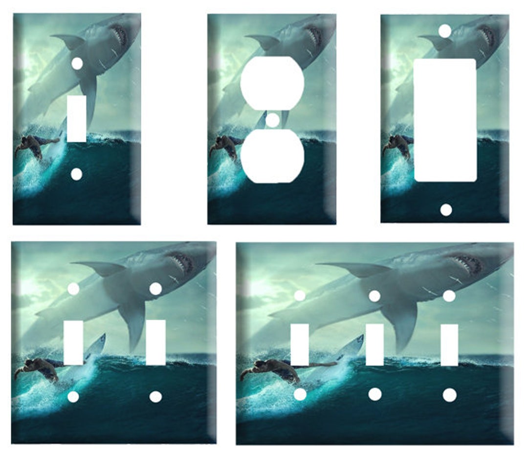 Surfer and Great White Shark, Decorative Light Switch Cover Plate ...