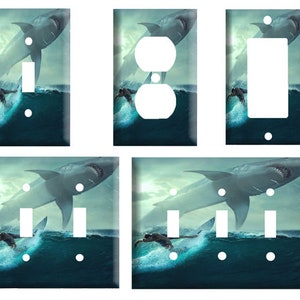 Surfer and Great White Shark, Decorative Light Switch Cover Plate ...