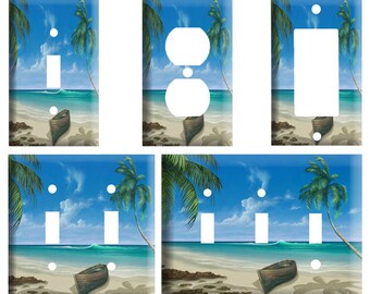 Tropical Beach Canoe & Palm Trees, Light Switch Cover Plate, Single ...