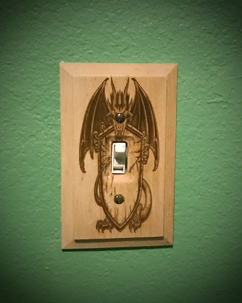 Medieval Dragon With Shield Laser Engraved Wood Light Switch - Etsy