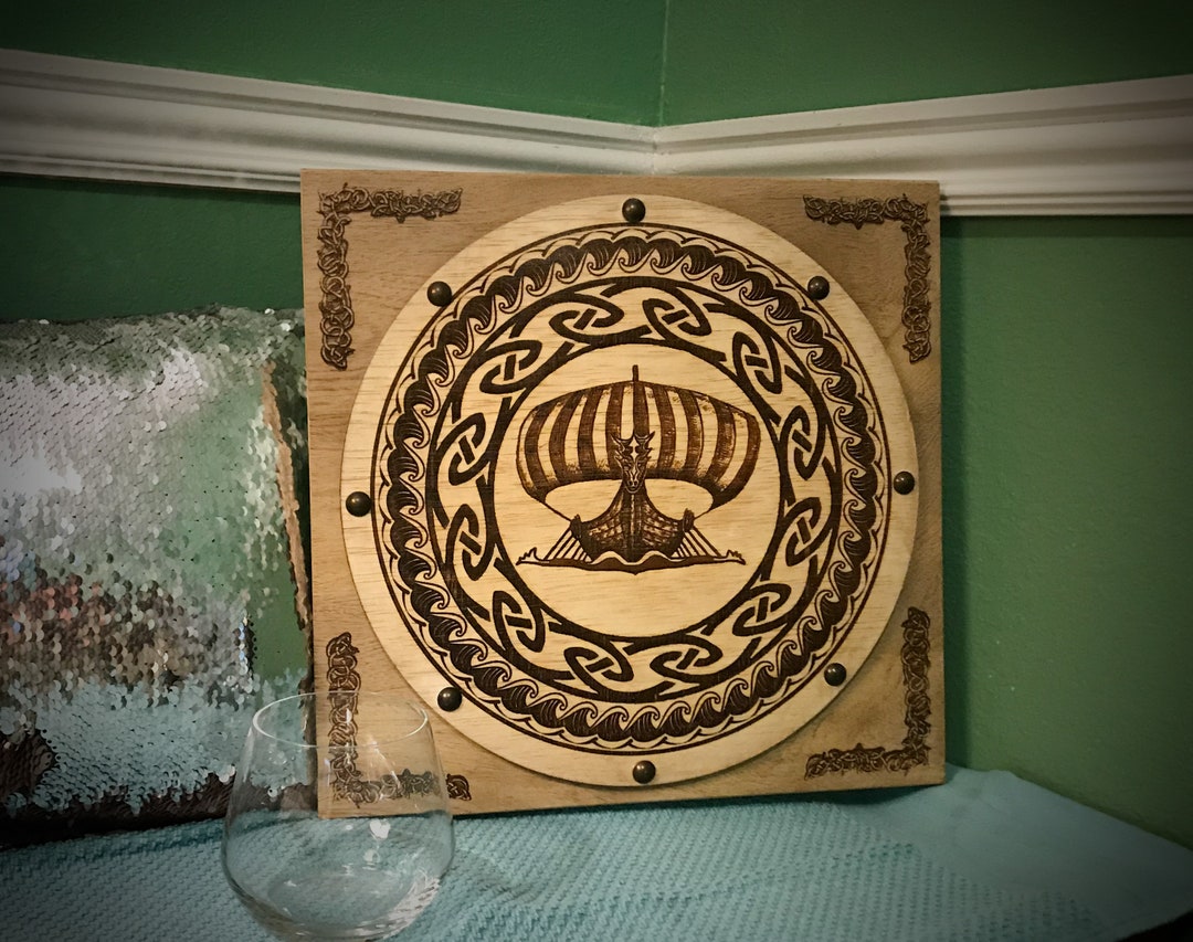 Viking Ship With Norse Knotwork, Laser Engraved Wood Hanging Wall Art ...