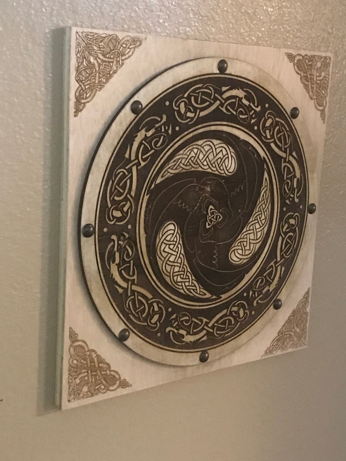 Viking Ravens and Norse Knot Work Laser Engraved Wood Hanging | Etsy