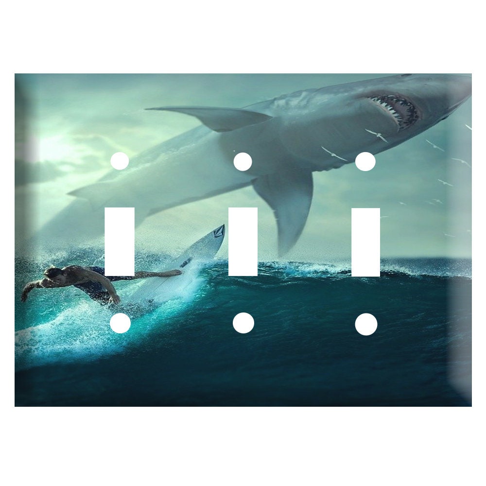 Surfer and Great White Shark, Decorative Light Switch Cover Plate ...