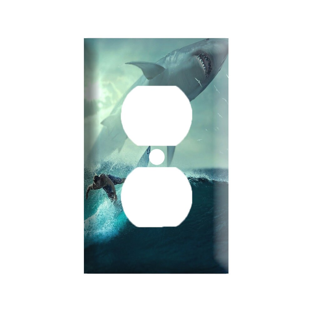 Surfer and Great White Shark, Decorative Light Switch Cover Plate ...