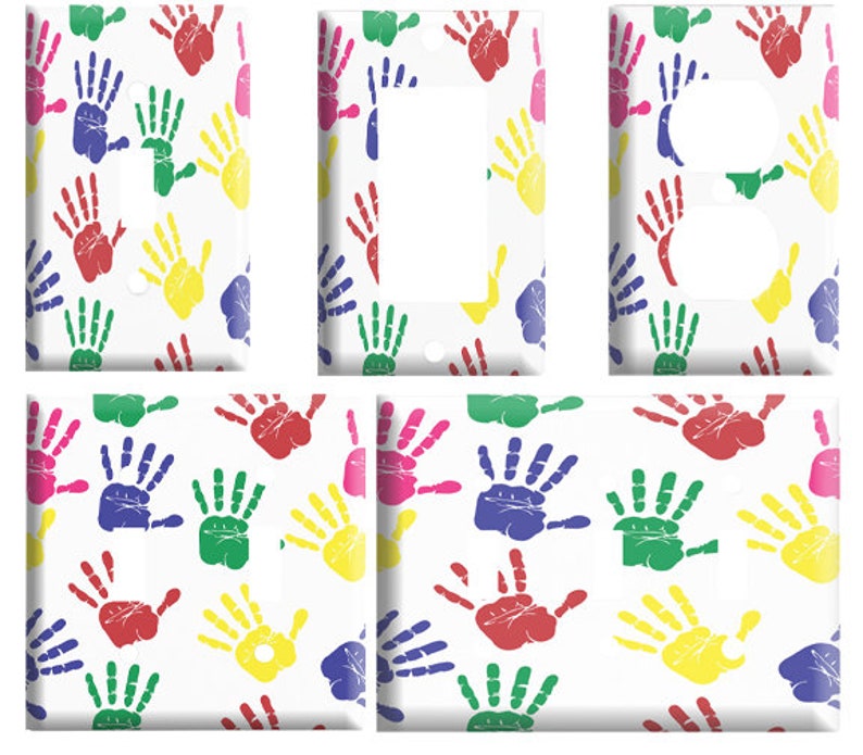 Rainbow Hand Prints , Decorative Light Switch Cover Plate, Single ...