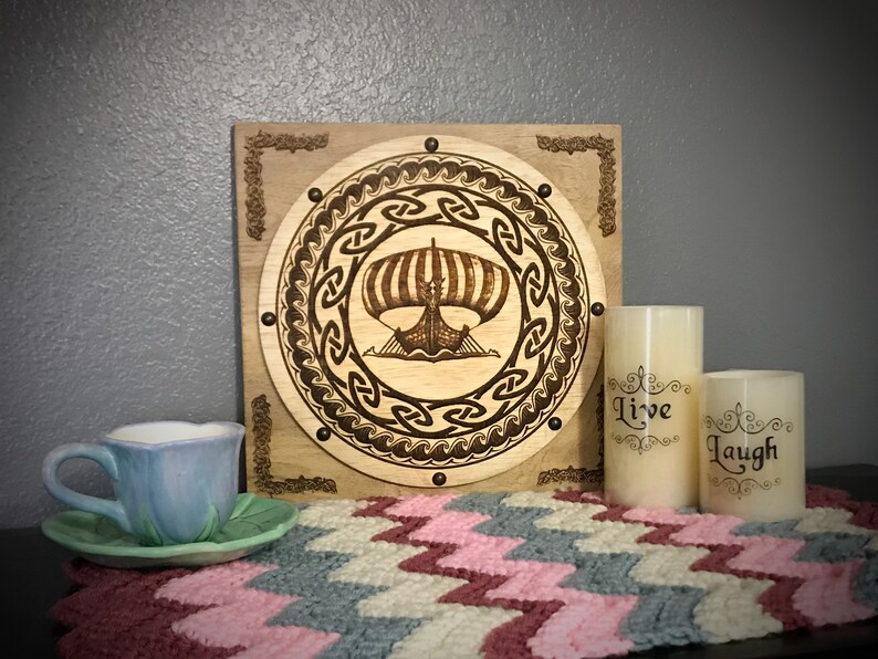 Viking Ship With Norse Knotwork Laser Engraved Wood Hanging | Etsy