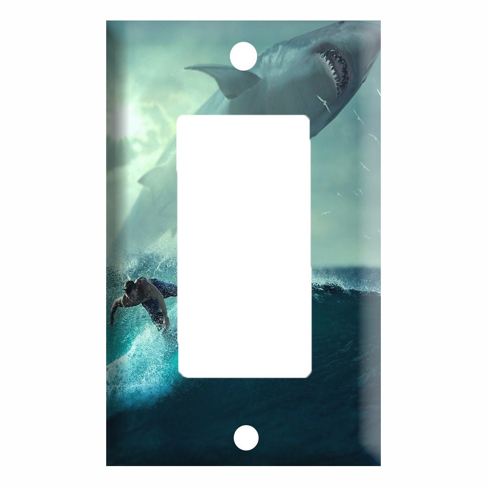 Surfer and Great White Shark, Decorative Light Switch Cover Plate ...