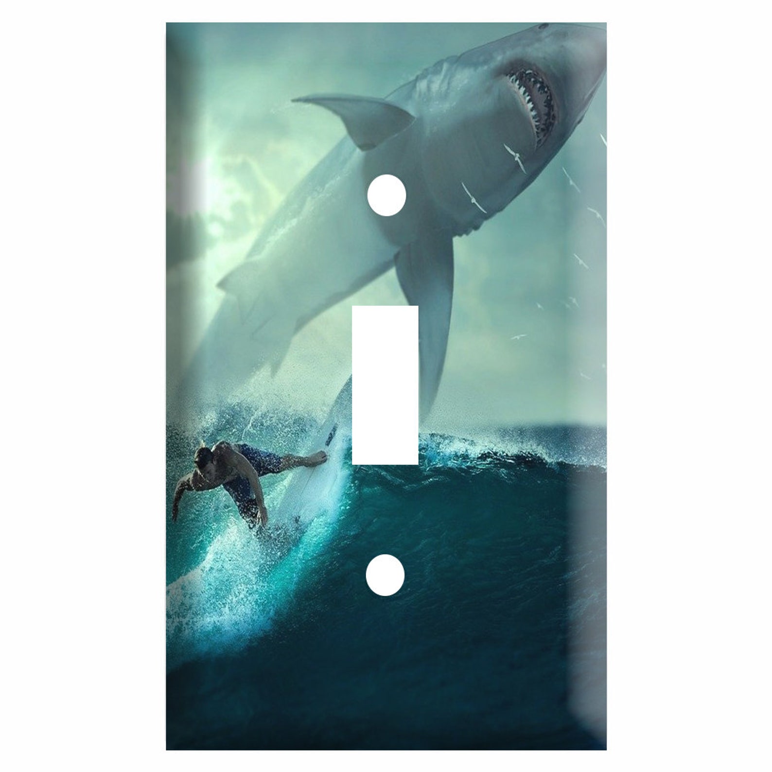 Surfer and Great White Shark, Decorative Light Switch Cover Plate ...