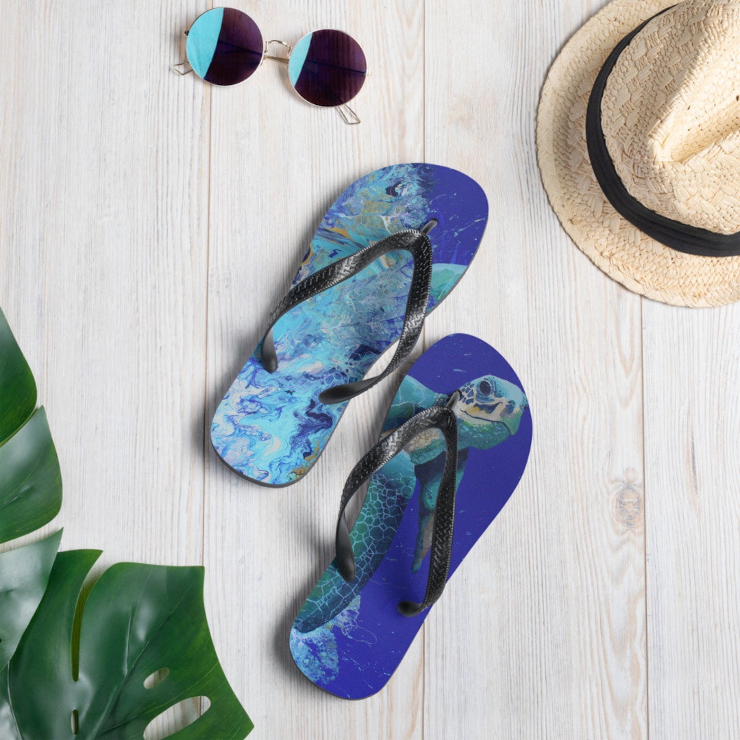 Colorful Sea Turtle Flip-flops Beach Day Apparel Whimsical Underwater ...