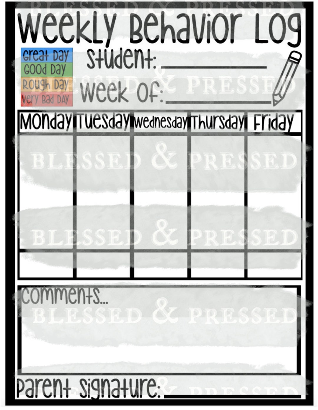 Weekly Behavior Log for Preschool - Etsy