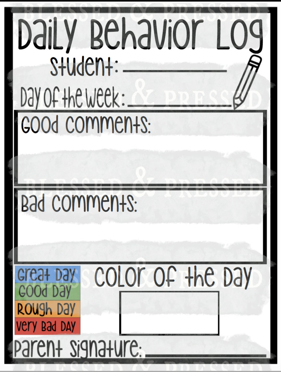 Preschool Daily Behavior Log - Etsy