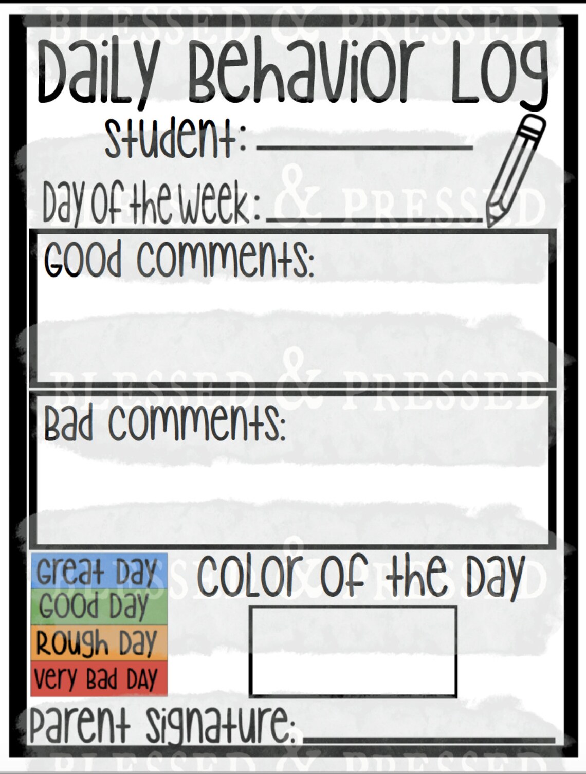 Preschool Daily Behavior Log - Etsy