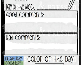 INSTANT DOWNLOAD PRINTABLE Daycare Preschool Daily Behavior Report ...