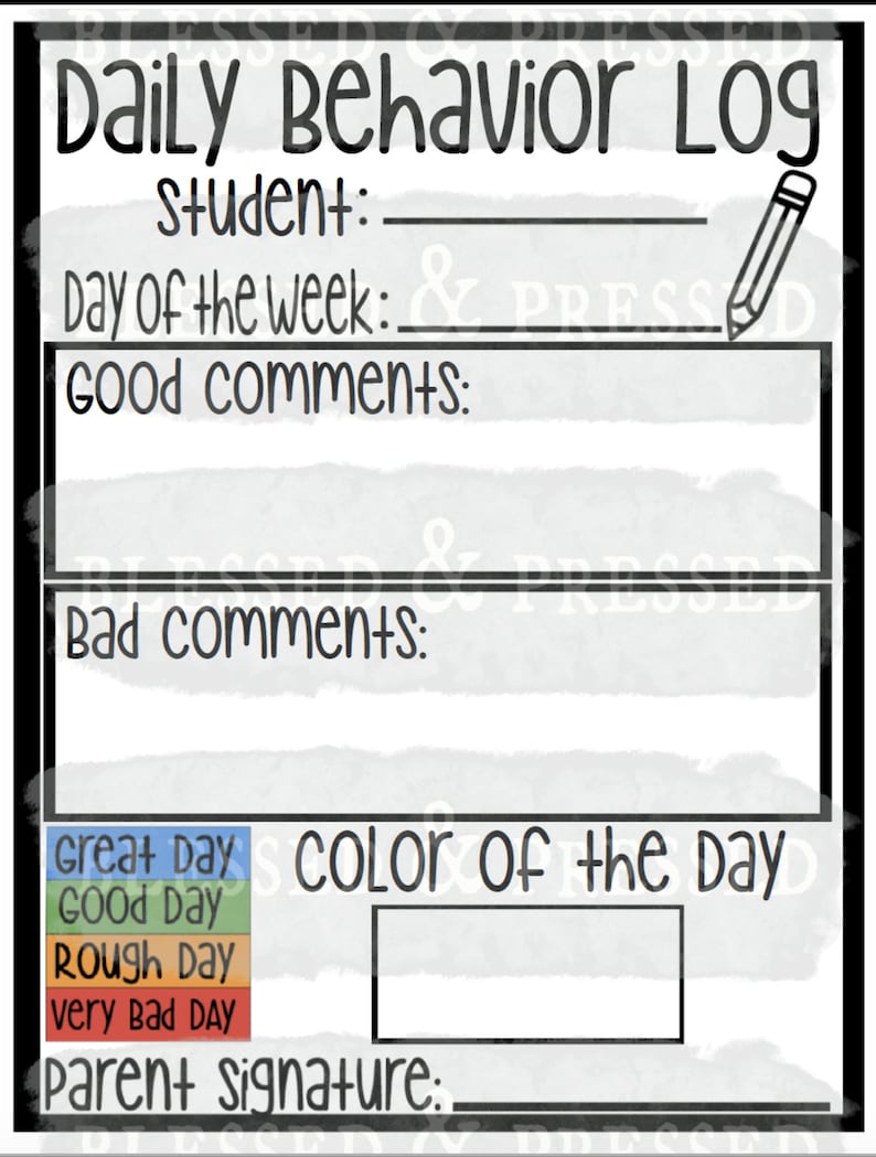 Preschool Daily Behavior Log - Etsy