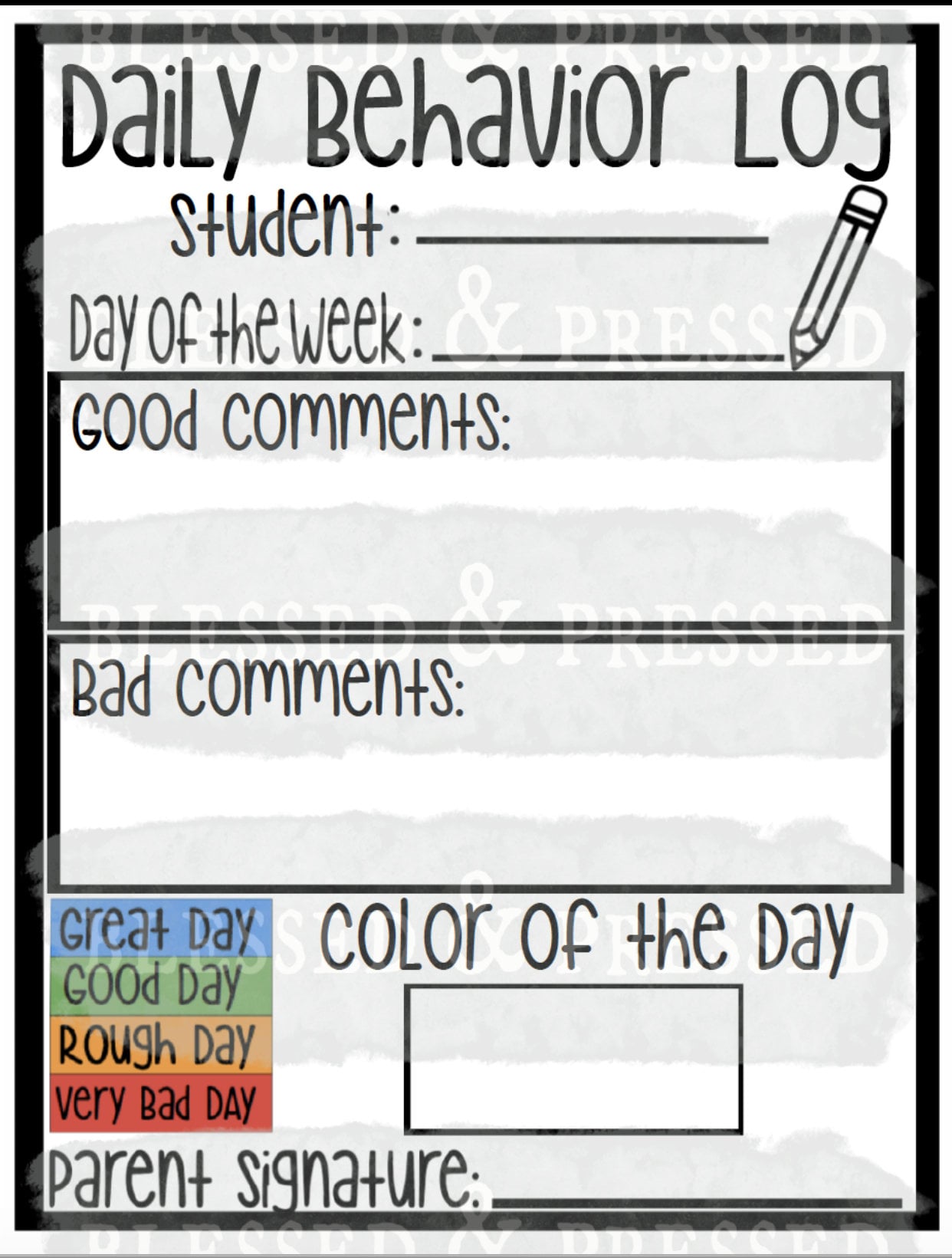 Preschool Daily Behavior Log - Etsy