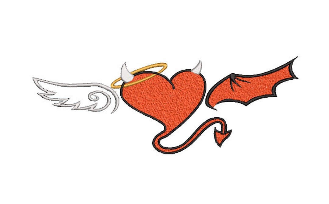 ANGEL and DEMON HEART Embroidery Design (small/medium/large Sizes ...