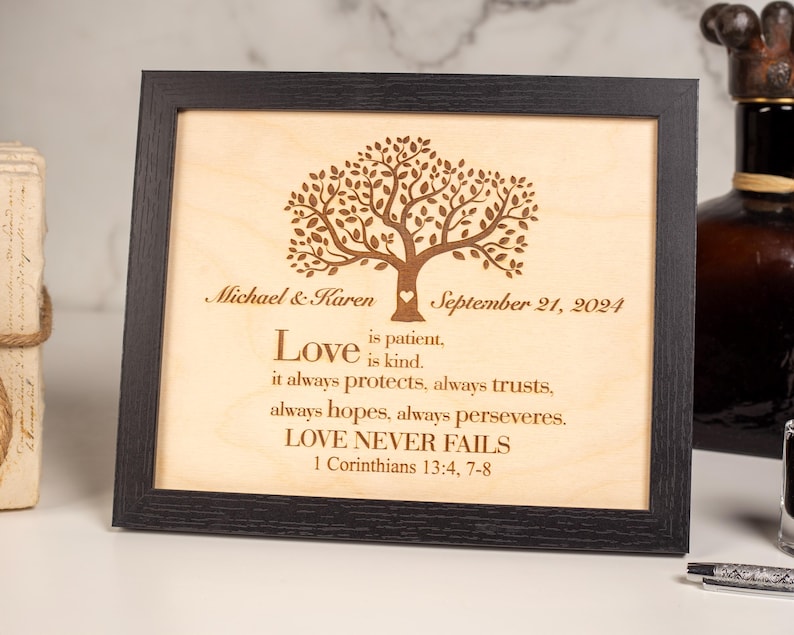 Engraved Tree of Life Picture Frame, Personalized Wedding Anniversary ...