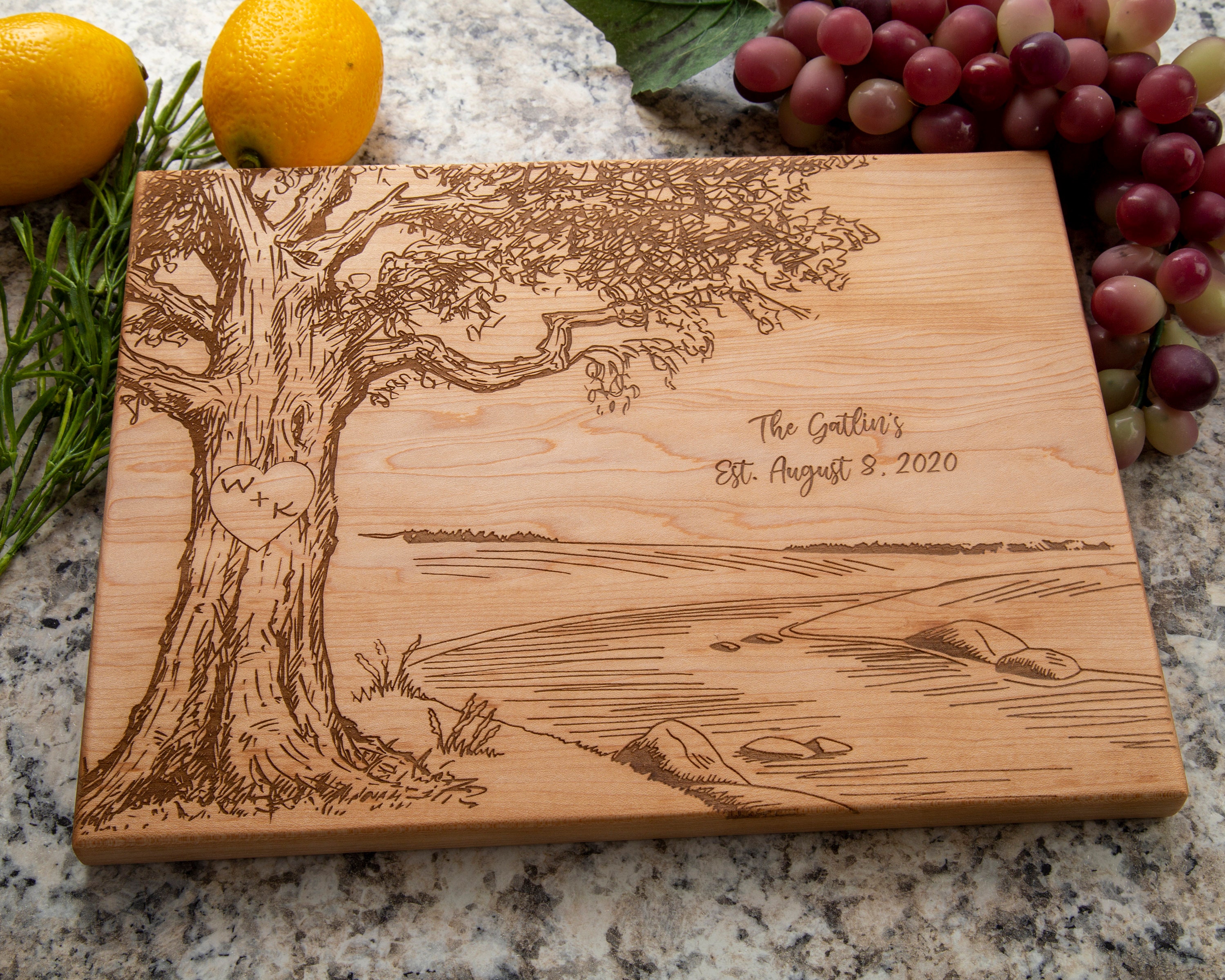 Personalized Cutting Board Tree River Scene Board - Etsy
