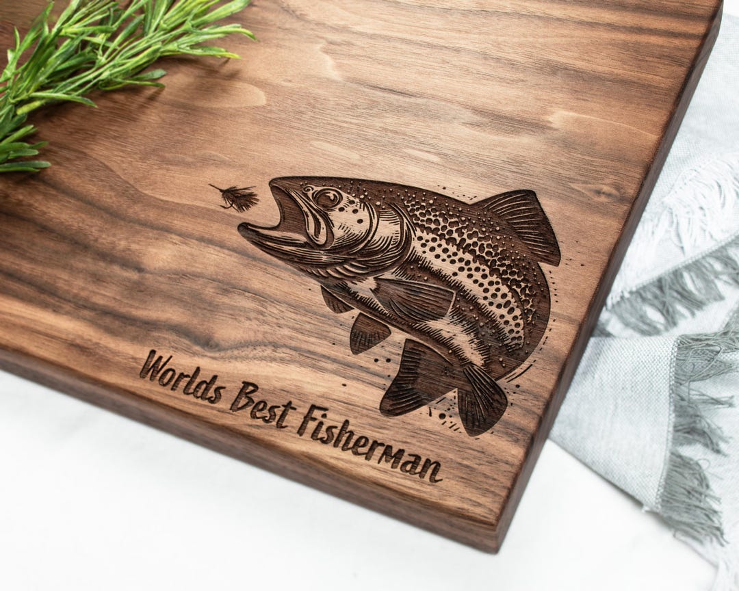 Engraved Dad Fishing Cutting Board, Personalized Gift for Dad, Custom ...