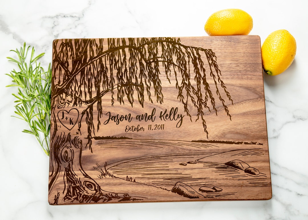 Willow Tree River Scene Personalized Cutting Board, Engraved Wood - Etsy