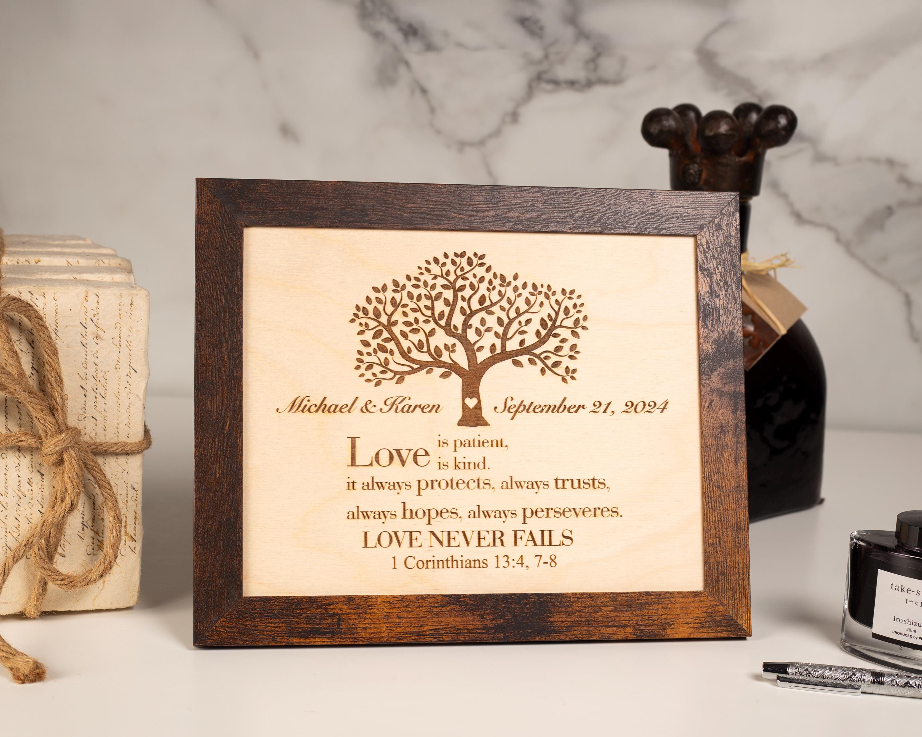 Engraved Tree of Life Picture Frame, Personalized Wedding Anniversary ...